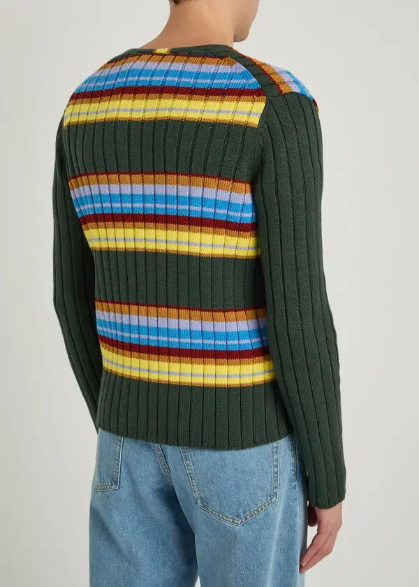 Dries Van Noten Striped Cotton And Wool-blend Cardigan
