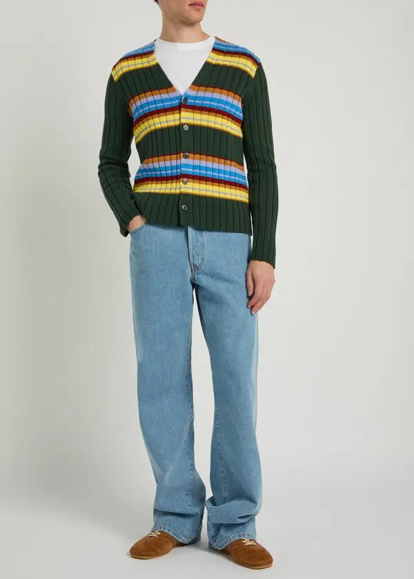 Dries Van Noten Striped Cotton And Wool-blend Cardigan