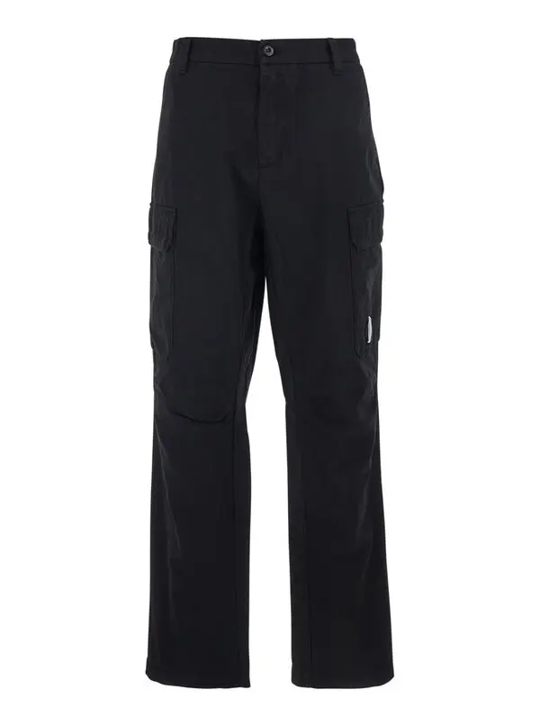 C.P. COMPANY Cargo Pants With Two Cargo Pockets On The Front And Logo Plaque On The Side In Cotton - Black