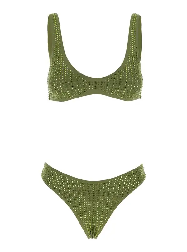 VENUJA High Cut Bikini With Rhinestone Embellishments - Green