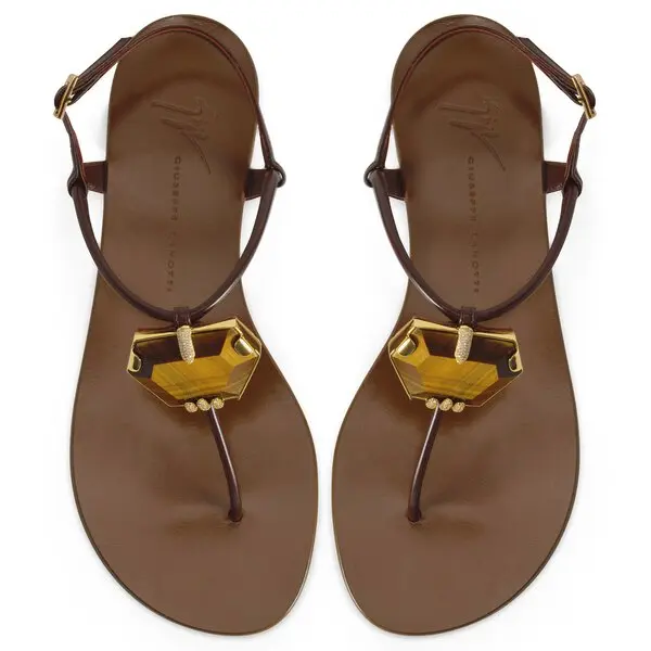 GIUSEPPE ZANOTTI Patrice Crystal Flat Sandals - Brown