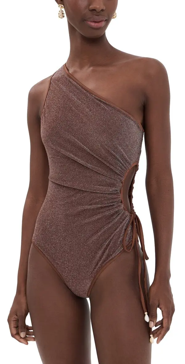 Johanna Ortiz Shimmering One-shoulder Swimsuit - Brown