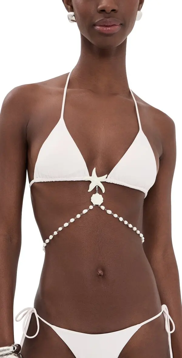 LESLIE AMON Pearl Bikini Top - White