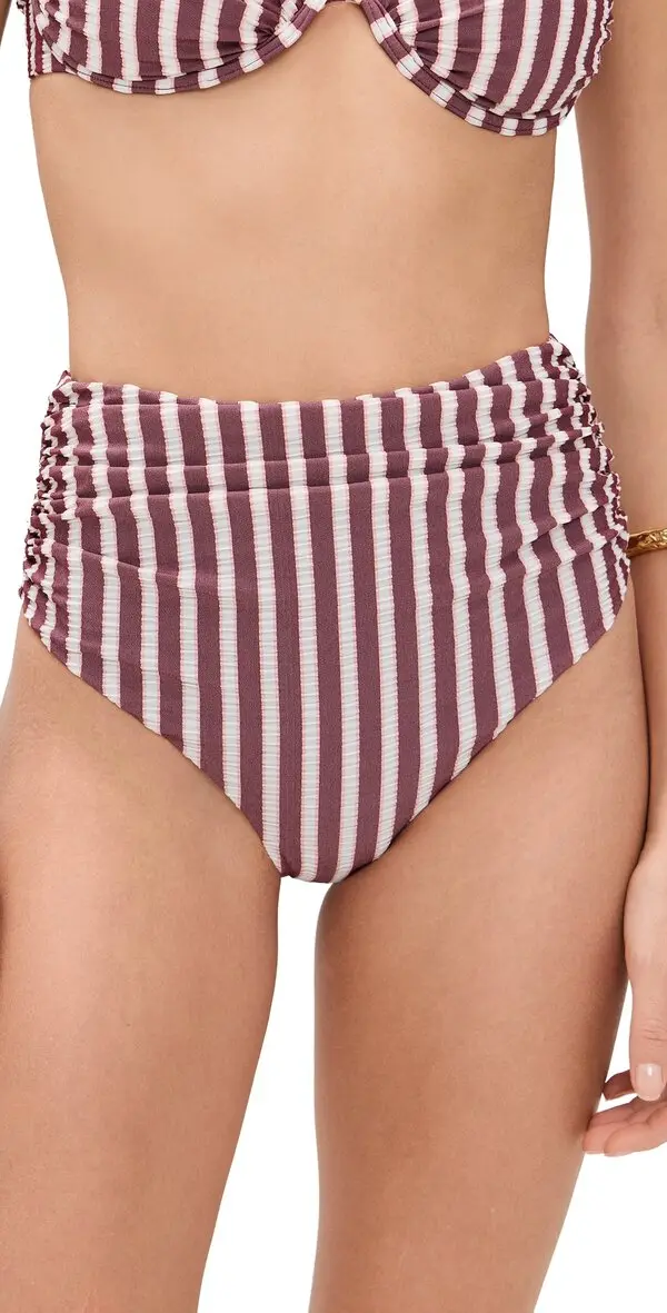 Simkhai Teya High-waisted Bikini Bottom - Oxblood Stripe