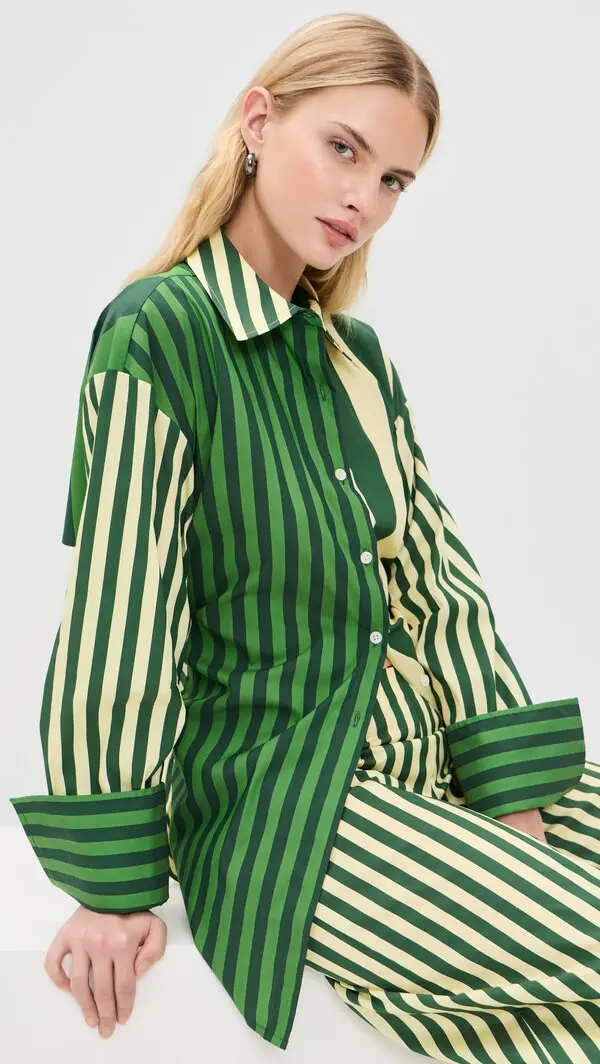 SIMONMILLER Loch Poplin Button-up Top - Green Stripe Combo