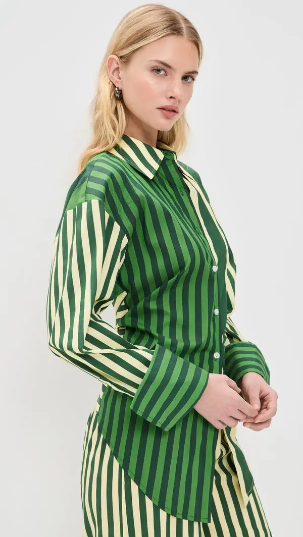 SIMONMILLER Loch Poplin Button-up Top - Green Stripe Combo