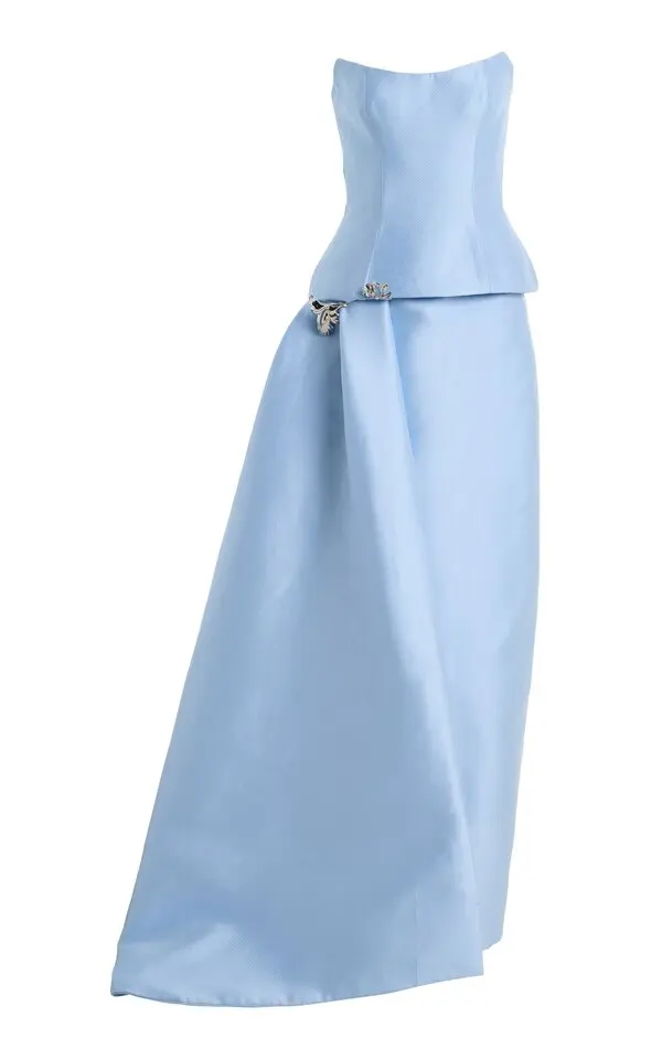 Monique Lhuillier Strapless Embellished Peplum Gown - Light Blue