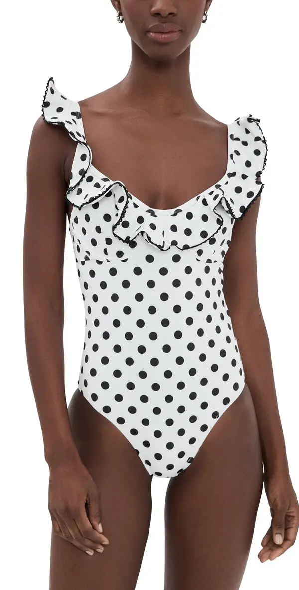 Caroline Constas Anastasia One-piece - Ivory Black Polka Dot