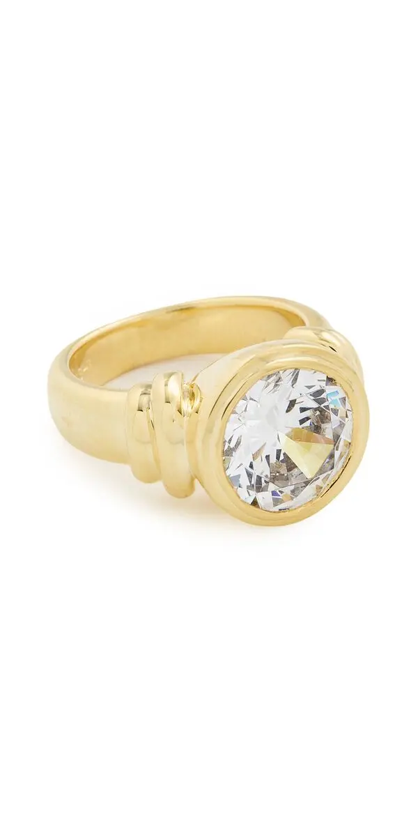 Shashi Round Cubic Zirconia Signet Ring - Gold