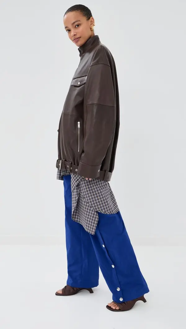 Tibi Leather Moto Bomber