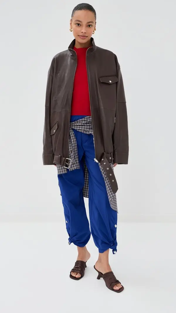 Tibi Leather Moto Bomber