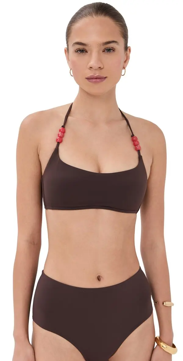 Staud Laird Bikini Top - Dark Chocolate/flame