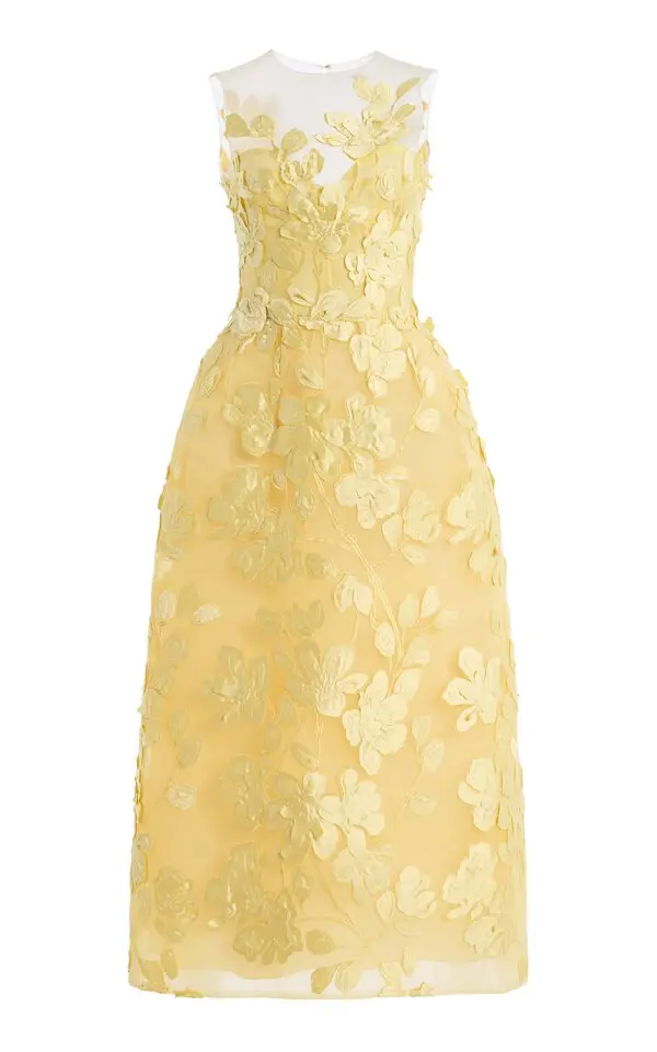 Monique Lhuillier Floral Appliqué Midi Dress