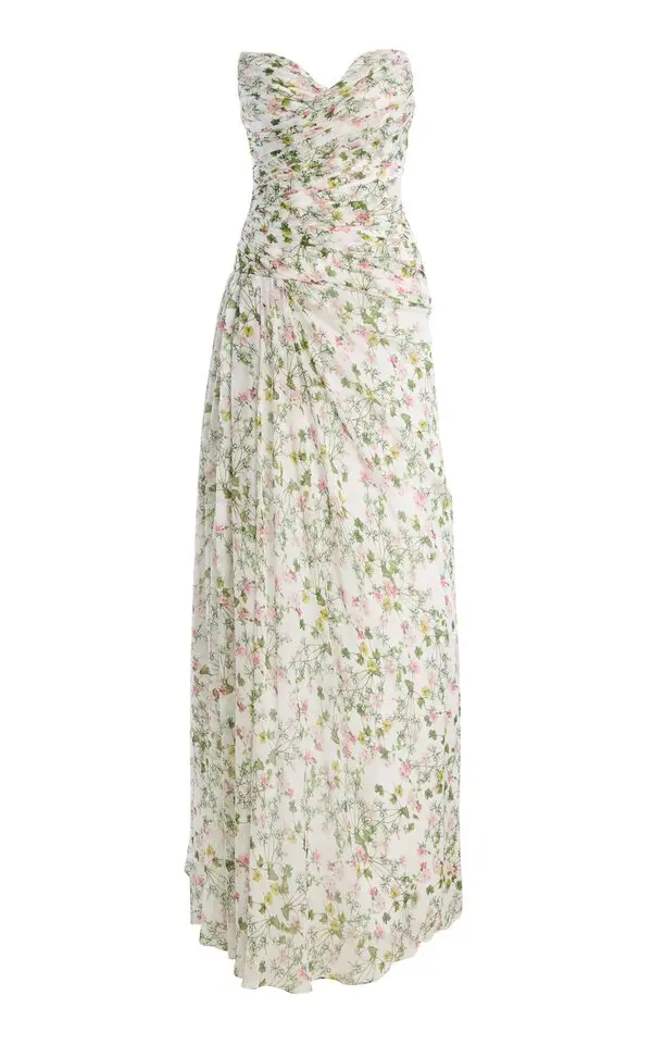 Monique Lhuillier Floral Draped Bodice Gown