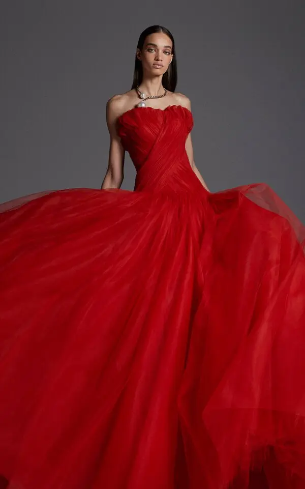 red beaded mermaid prom dress Gorgeous Long Red Sheer Beaded Strapless Mermaid Prom Dress with Rhinestones main image 1