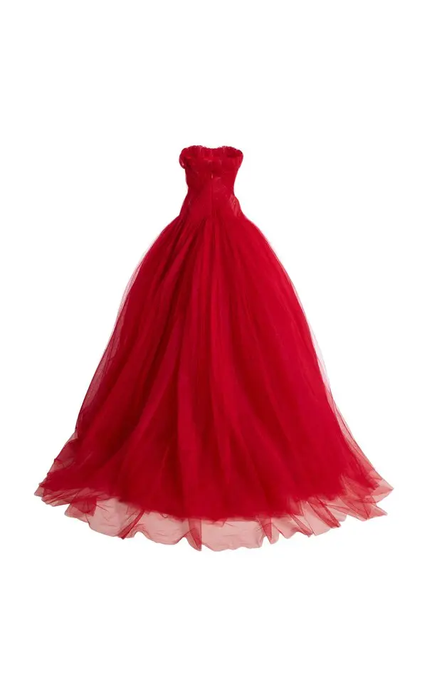 Monique Lhuillier French Tulle Ball Gown - Red | Editorialist