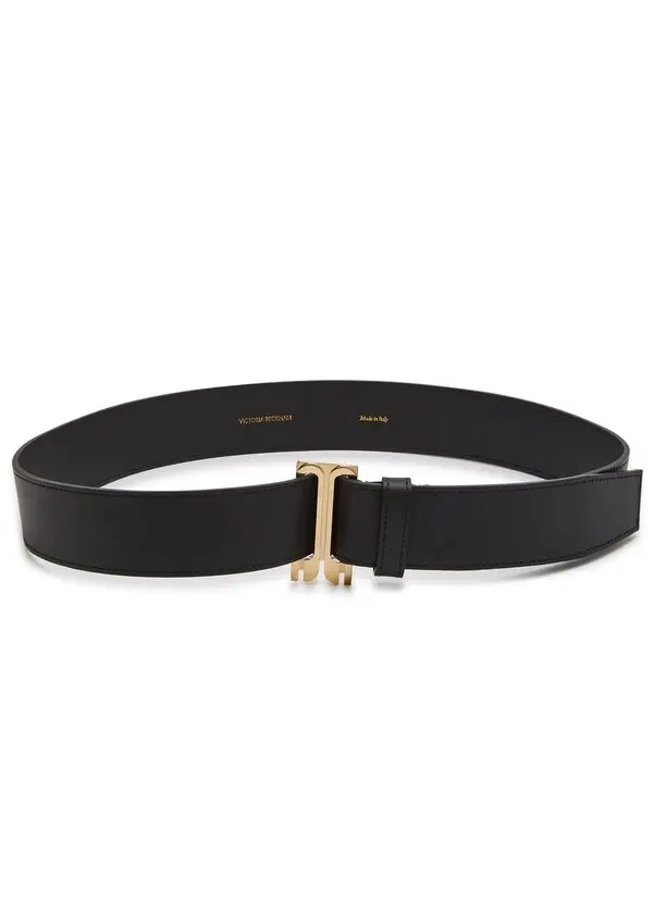 Victoria Beckham Leather Belt With Designer Plaque - Black