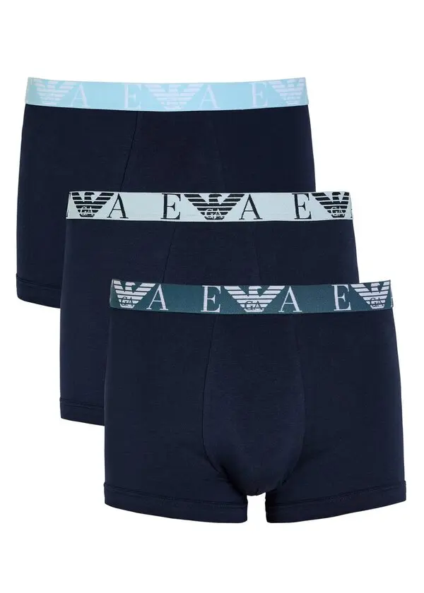 Emporio Armani Logo Stretch-cotton Trunks - Blue