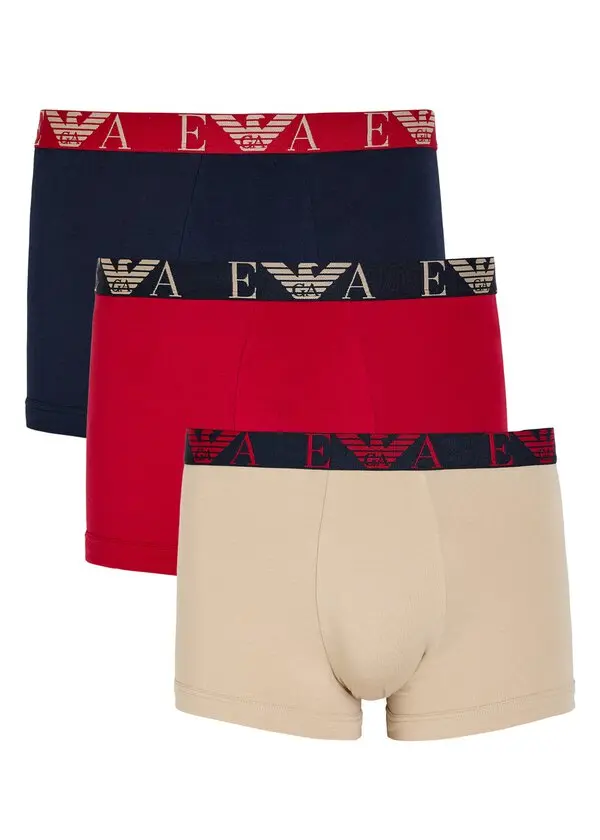Emporio Armani Logo Stretch-cotton Trunks - Red