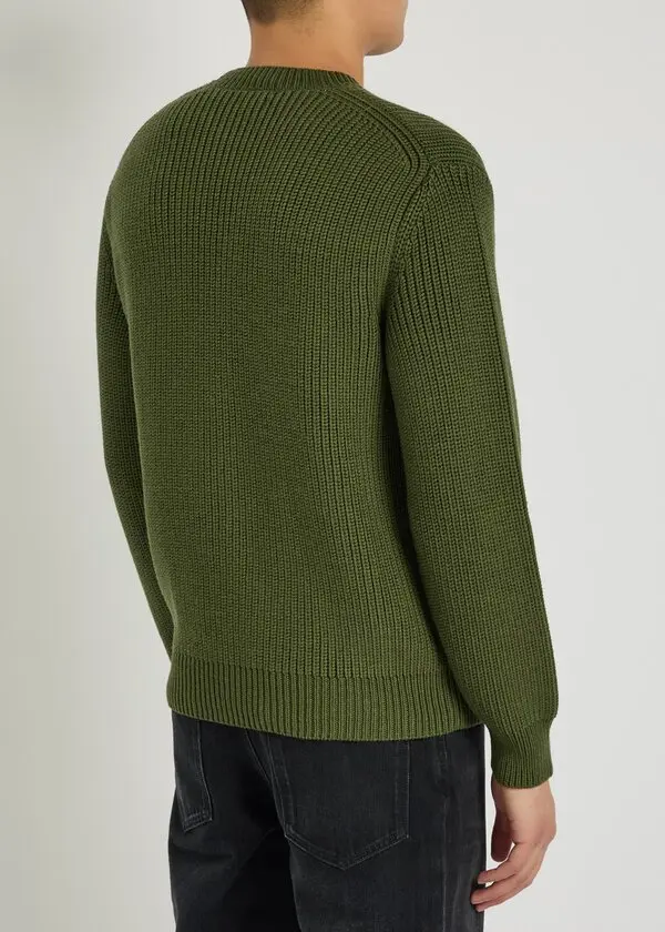 TOM FORD Ribbed Crew-neck Wool Jumper - Olive