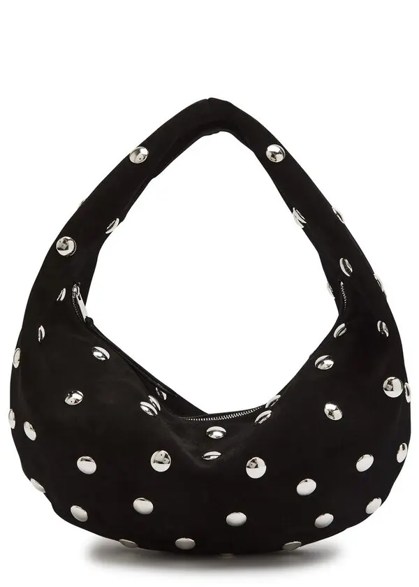 Khaite Olivia Medium Studded Suede Top Handle Bag - Black