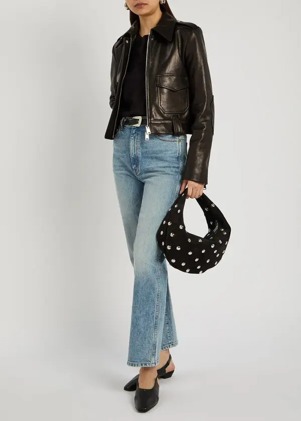 Khaite Olivia Medium Studded Suede Top Handle Bag - Black