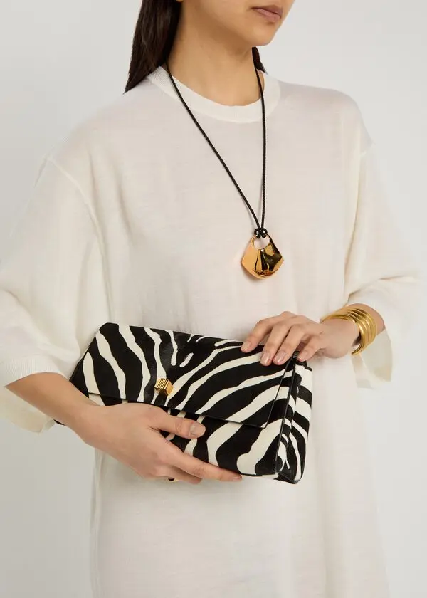 Khaite Audrey Zebra-print Calf-hair Clutch - Black