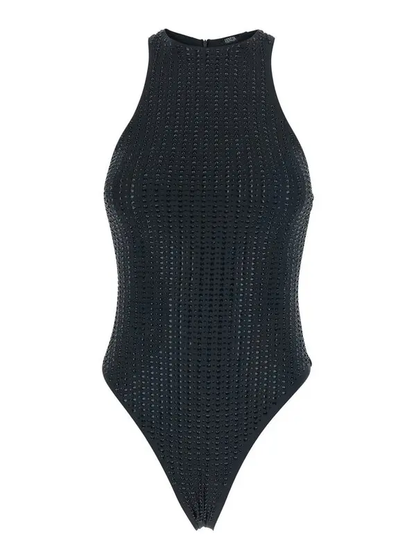 VENUJA High Cut One-piece With Rhinestone Embellishments - Black