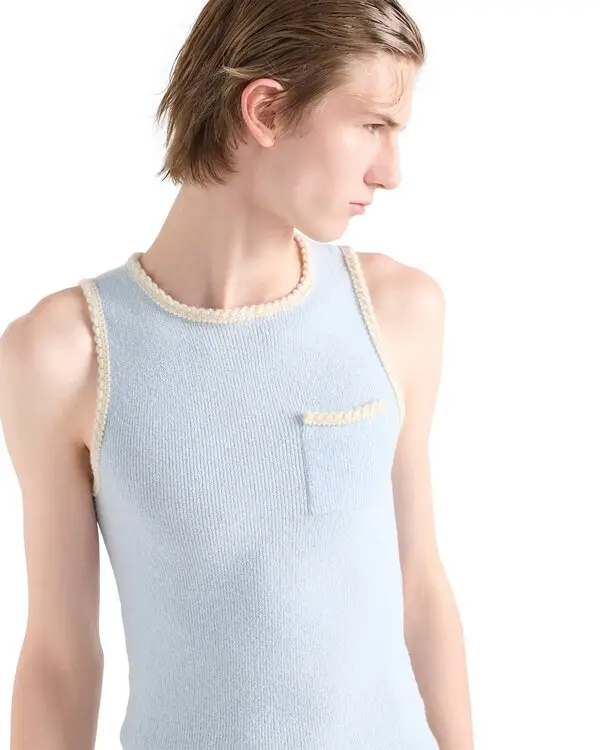 Prada Embroidered Cotton Tank Top - Light Blue
