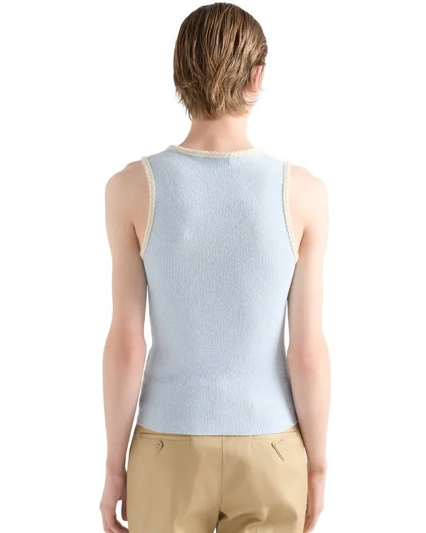 Prada Embroidered Cotton Tank Top - Light Blue