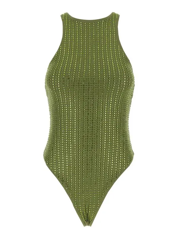 VENUJA High-cut One-piece With Rhinestone Embellishments - Green