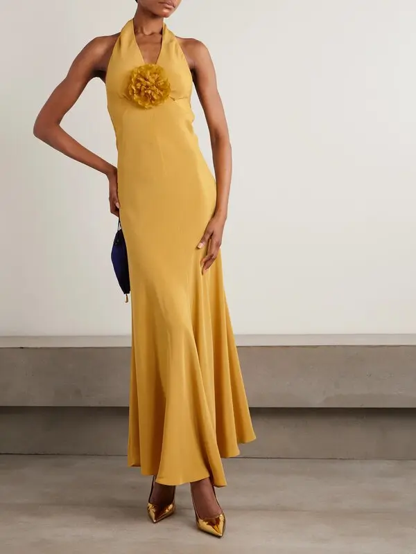 Rodarte Embellished Silk-Crepe Halterneck Gown - Yellow | Editorialist