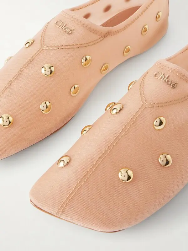 Chloé Rita Studded Mesh Flats - Pink