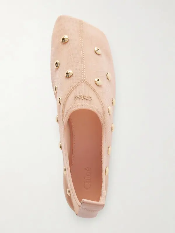Chloé Rita Studded Mesh Flats - Pink