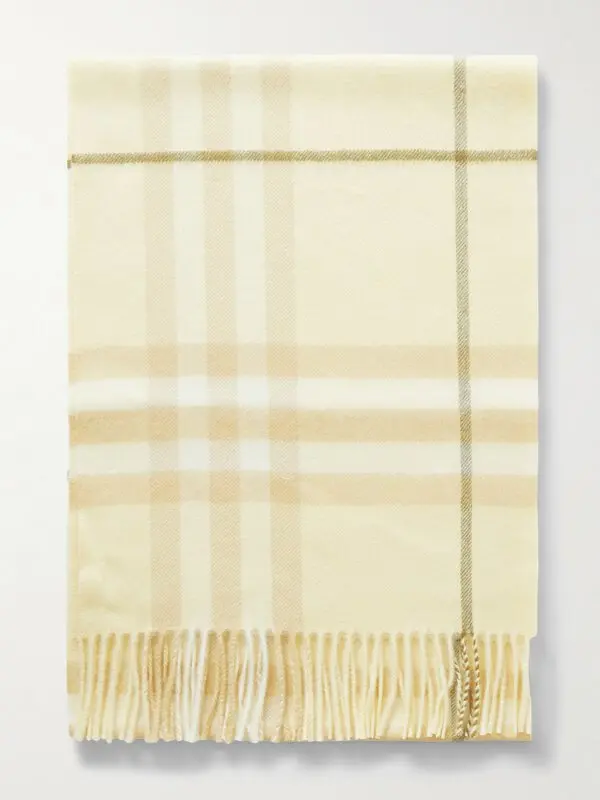 Burberry Fringed Checked Cashmere Scarf - Yellow