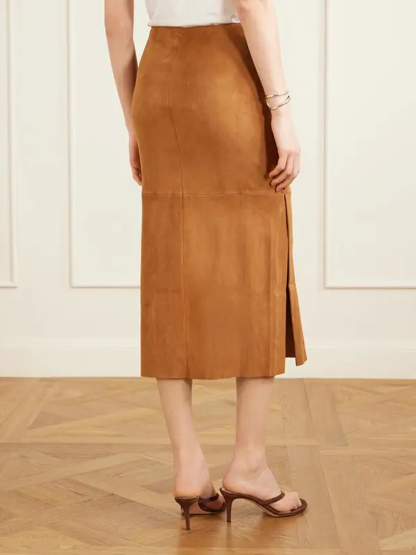 Stouls Winona Paneled Suede Midi Skirt - Brown