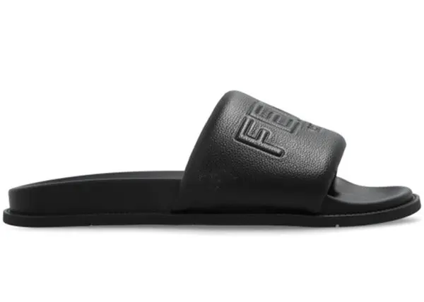 Fendi Leather Roma Wide Band Slides