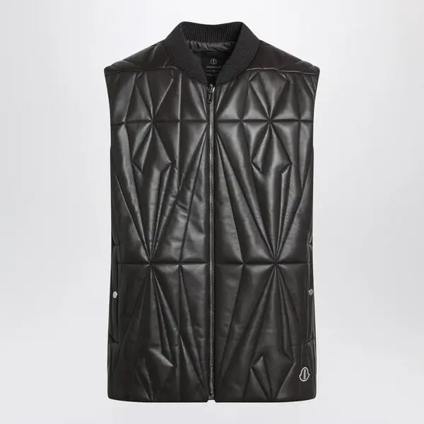 Moncler Faux Leather Zip-up Vest - Brown