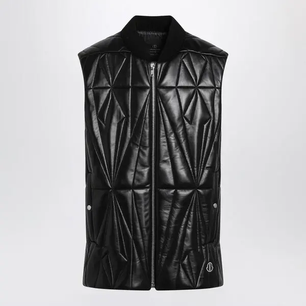 Moncler Faux Leather Zip-up Vest - Black