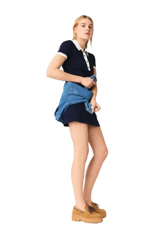 Maje Contrast-trim Polo Dress - Navy