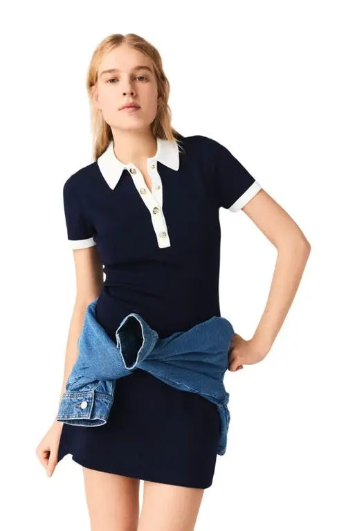Maje Contrast-trim Polo Dress - Navy