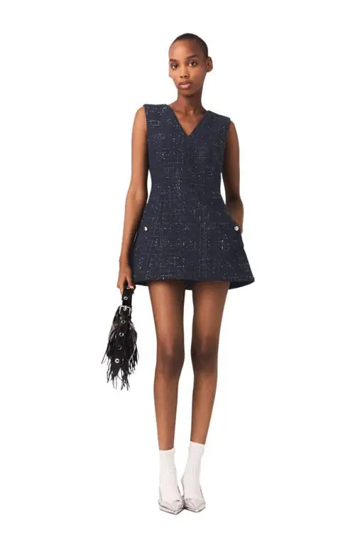 Maje Cotton Tweed Playsuit - Navy