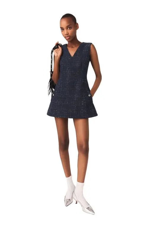 Maje Cotton Tweed Playsuit - Navy