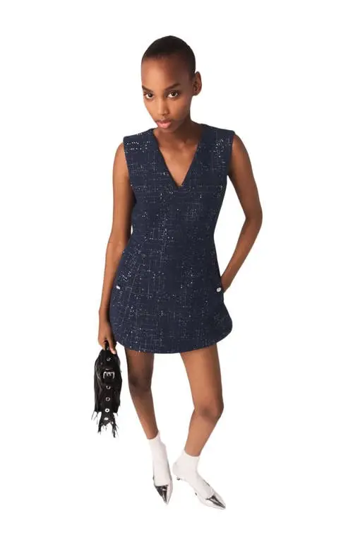 Maje Cotton Tweed Playsuit - Navy