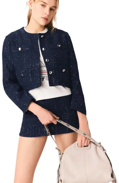 Maje Short Jacket With Patch Pockets - Navy