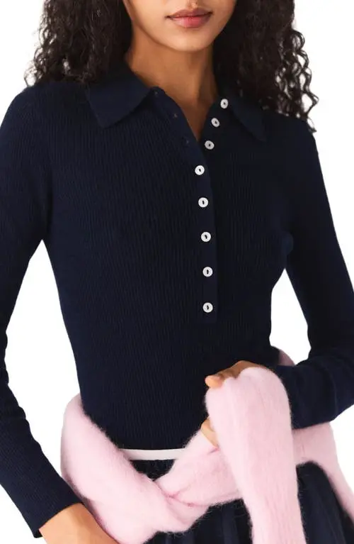 Maje Polo Collar Ribbed Sweater