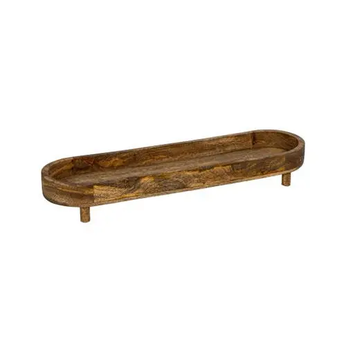 STORIED HOME Mango Wood Footed Tray For Storage And Serving - Natural