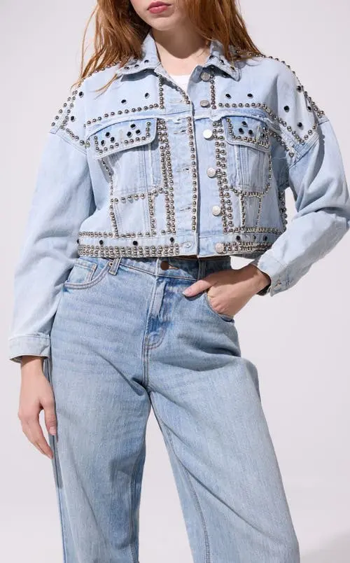 AZALEA WANG Jazella Embellished Jacket - Denim