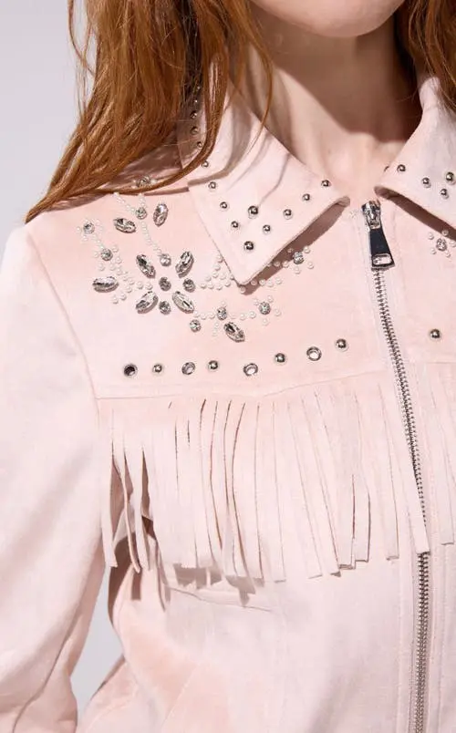AZALEA WANG Fringe Faux Suede Jacket