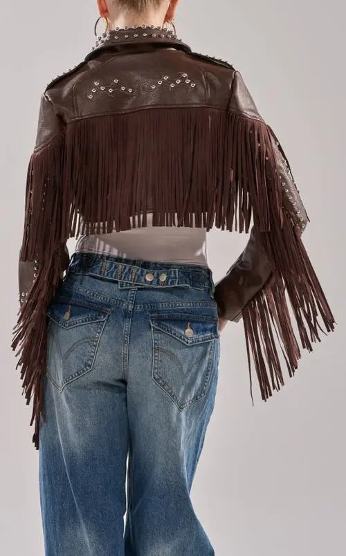 AZALEA WANG Reece Fringe Jacket - Brown